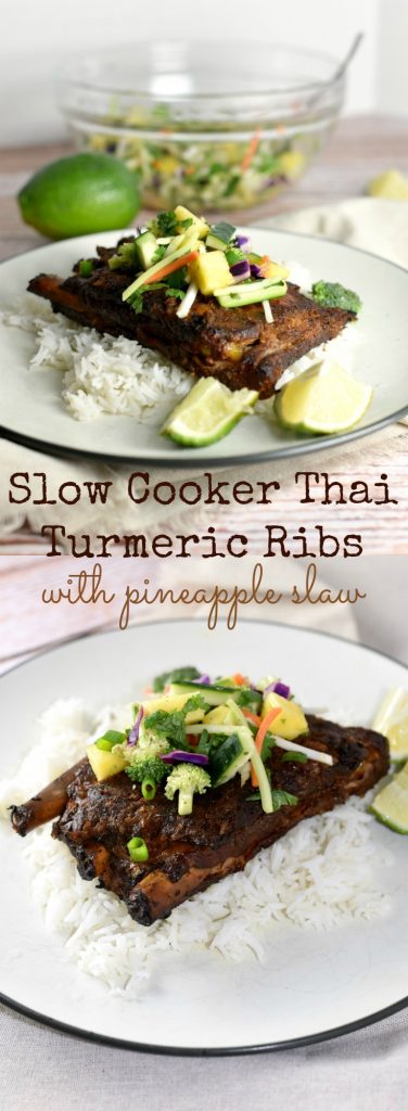 Turmeric Slow Cooker Thai Pork Ribs with Pineapple Slaw