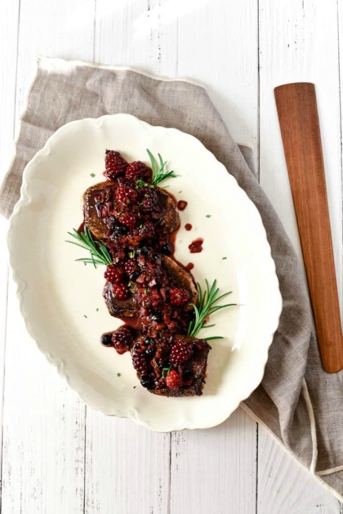 Cocoa Spiced Pork Chops with Berry Compote - The Gingered Whisk