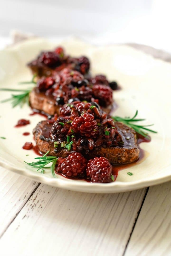Cocoa Spiced Pork Chops with Berry Compote - The Gingered Whisk
