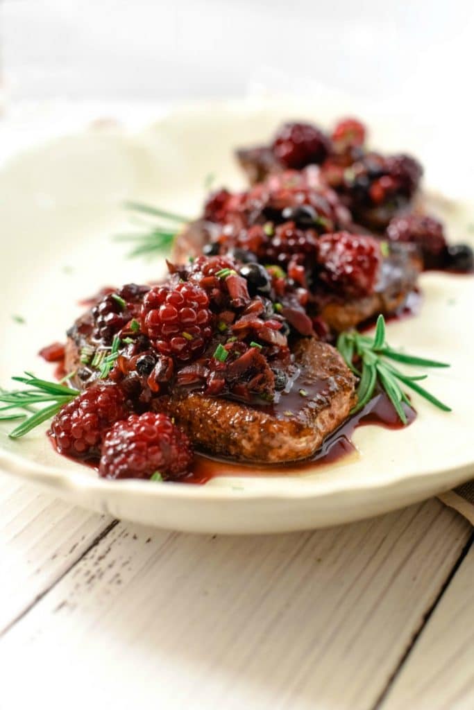 Cocoa Spiced Pork Chops with Berry Compote - The Gingered Whisk