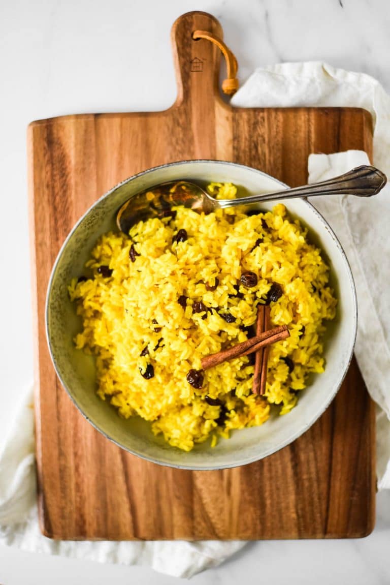 South African Yellow Rice with Raisins - The Gingered Whisk