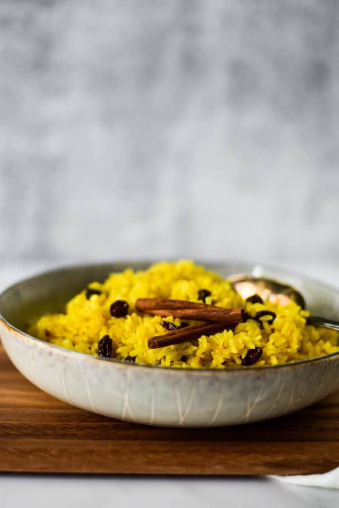 South African Yellow Rice with Raisins - The Gingered Whisk