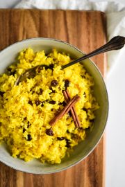 South African Yellow Rice with Raisins - The Gingered Whisk