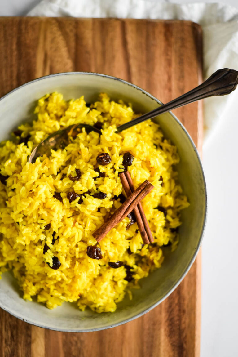 South African Yellow Rice with Raisins - The Gingered Whisk