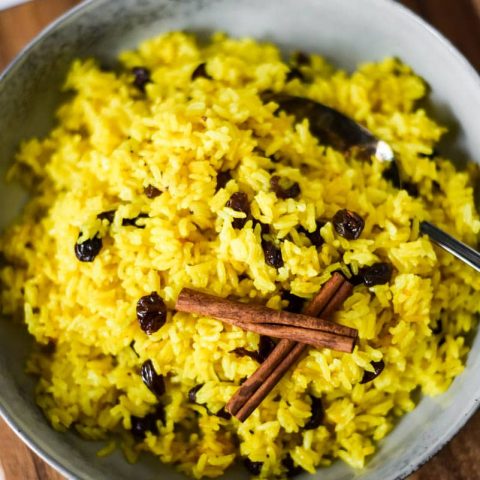 South African Yellow Rice with Raisins - The Gingered Whisk