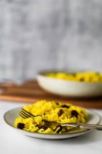 South African Yellow Rice with Raisins - The Gingered Whisk