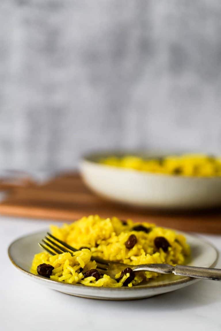 South African Yellow Rice with Raisins - The Gingered Whisk