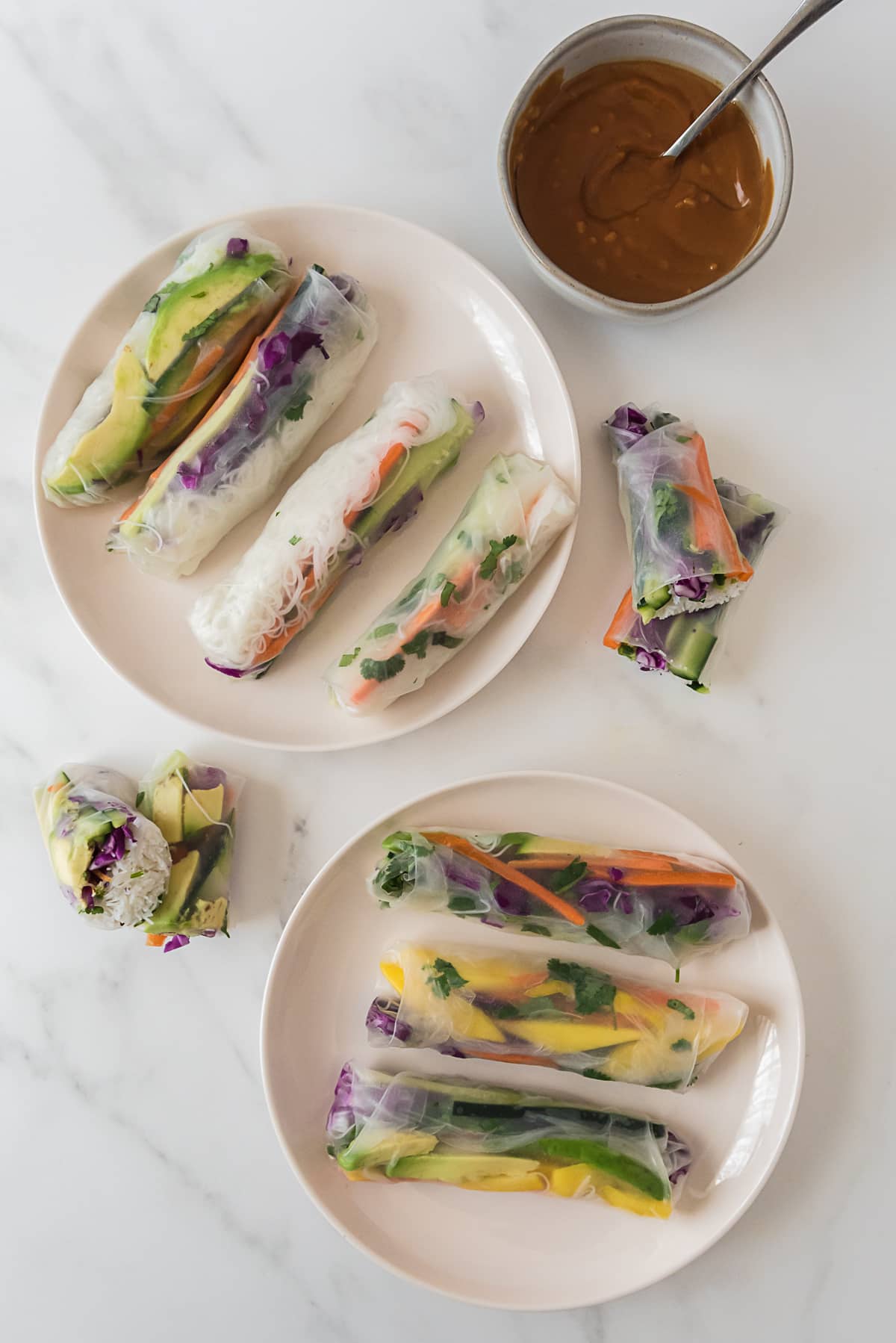 Fresh Spring Rolls with Peanut Dipping Sauce - The Gingered Whisk